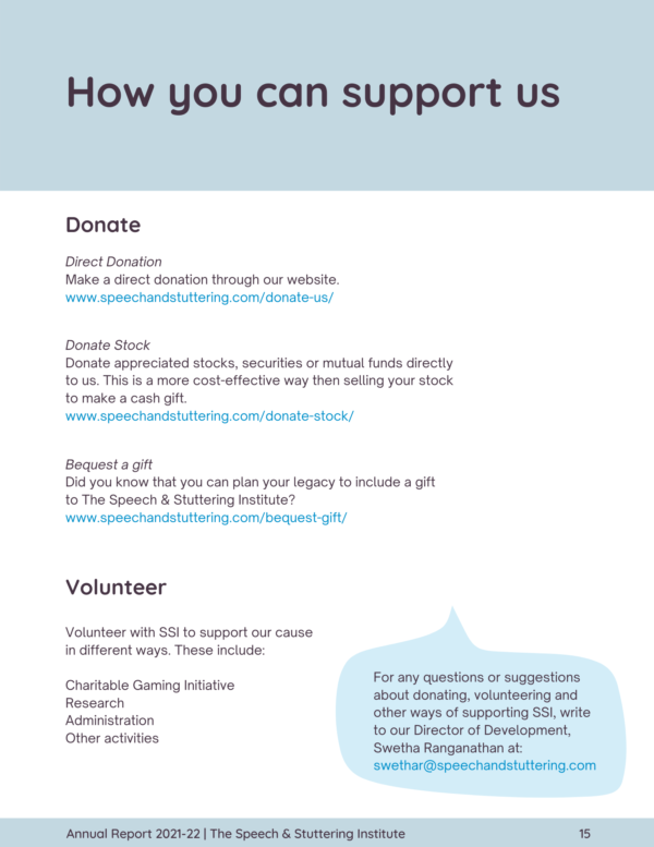 Annual Report 2021/22 - The Speech & Stuttering Institute