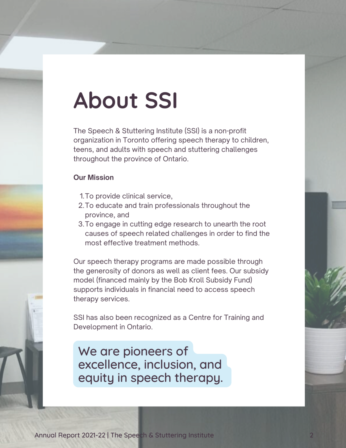 Annual Report 2021/22 - The Speech & Stuttering Institute